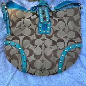 Coach | Bags | Vintage Coach Purse With Turquoise Leather Details And ...